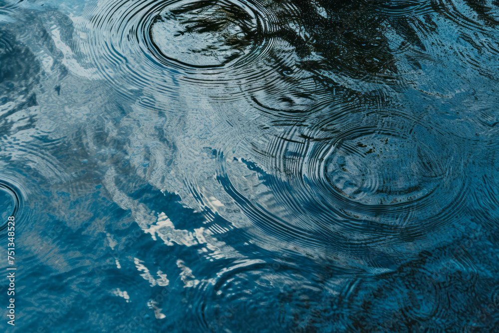 Detailed view of water surface showing concentric ripples expanding ...