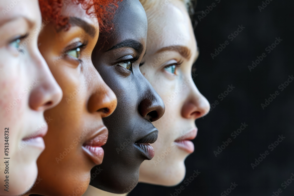 Diverse group of women showing various facial expressions, including ...