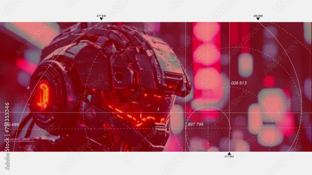 Combat robot in military metal armor. Futuristic cyborg security guard ...