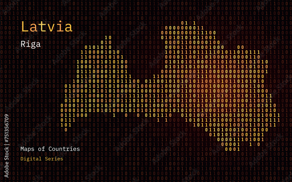 Vecteur Stock Latvia Map Shown in Binary Code Pattern. Matrix numbers, zero, one. World ...