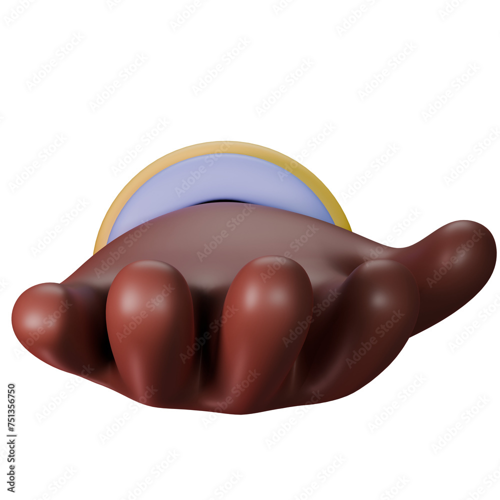 Brown skin hand sign 3D render cartoon style icon set isolate element ...