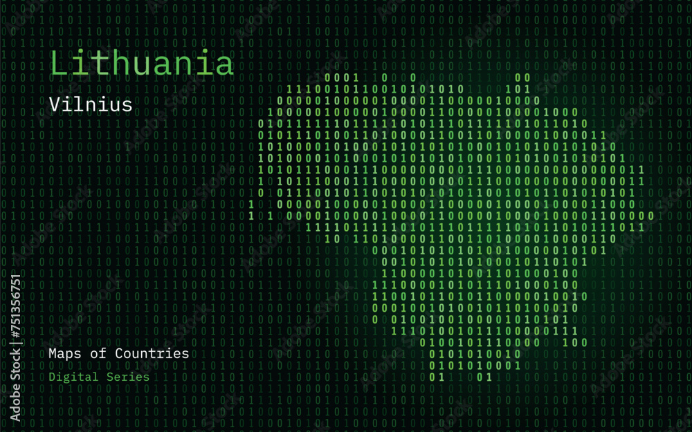 Lithuania Map Shown in Binary Code Pattern. Matrix numbers, zero, one. World Countries Vector ...