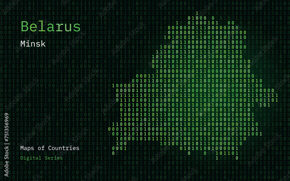 Belarus Map Shown in Binary Code Pattern. Matrix numbers, zero, one. World Countries Vector Maps ...