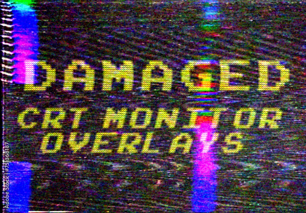 CRT Damage Screen Glitch Overlay. A Set Of 15 Retro VHS Textures. Stock ...