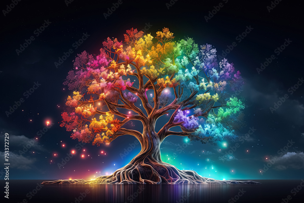 Colorful sacred spiritual Tree of Life fantasy background. Cycle of ...