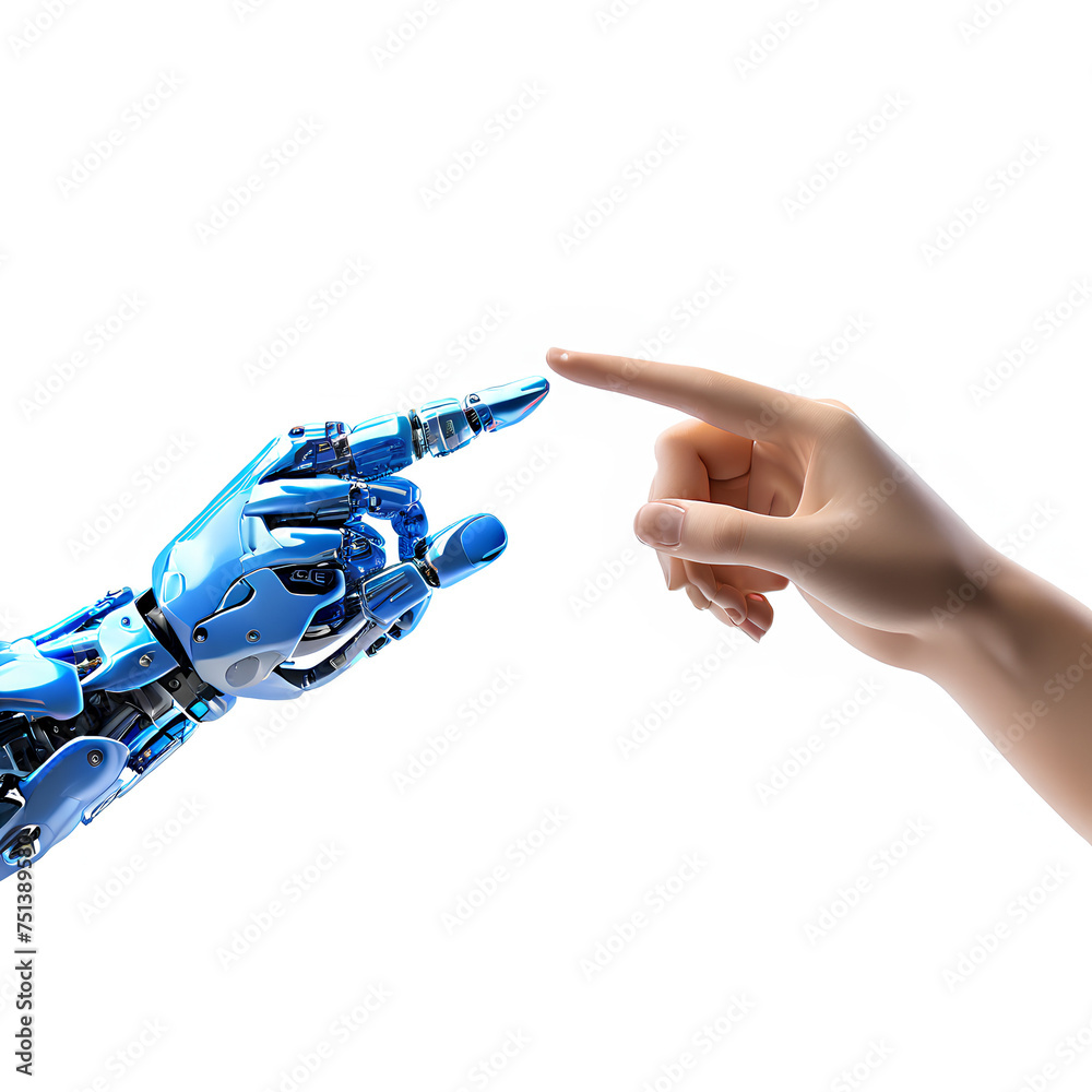 Handshake between human and robot in a research lab, working together ...