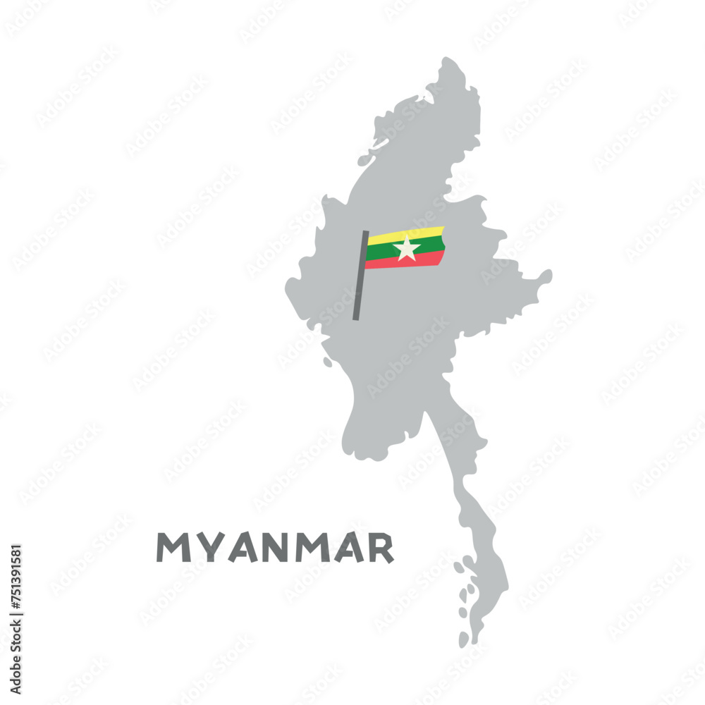 Myanmar vector map with the flag inside. Map of the Myanmar with the ...