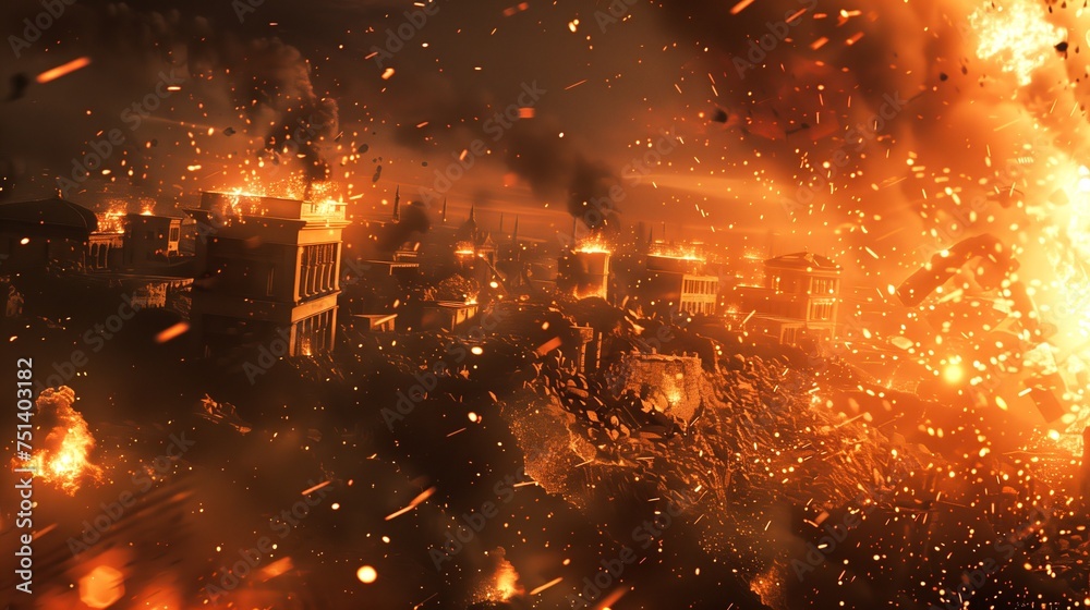 Environment of total destruction of a city by fire the End of Time as ...