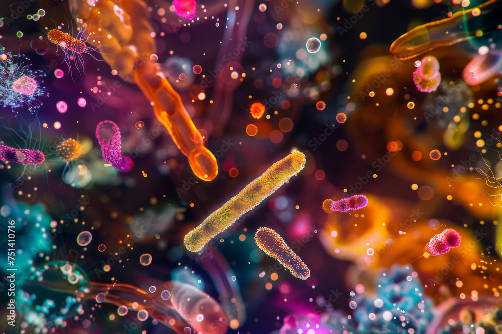 Bacteria diversity under microscopic magnification background ...