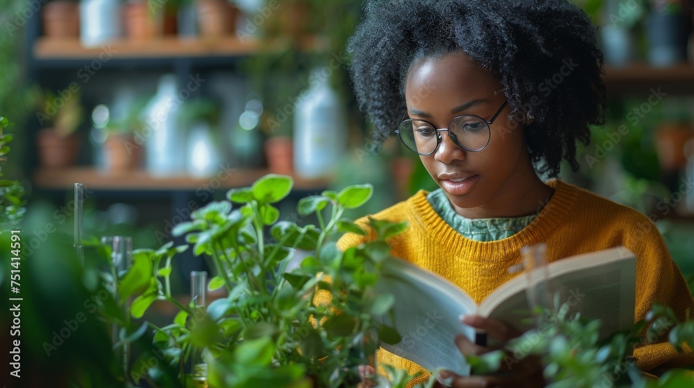 Agronomist biologist woman growing green plants in laboratory. Black ...