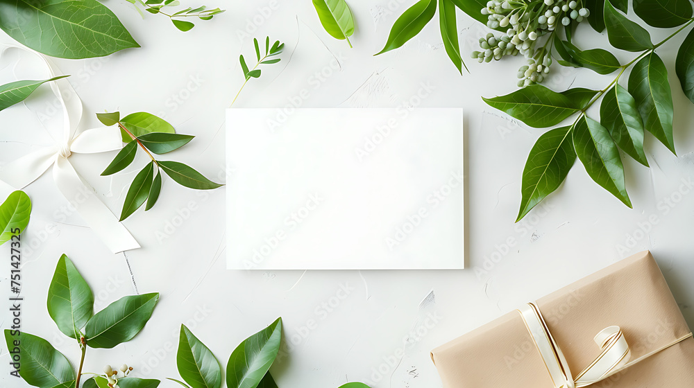 Birthday and wedding card mockup on a white table background with ...