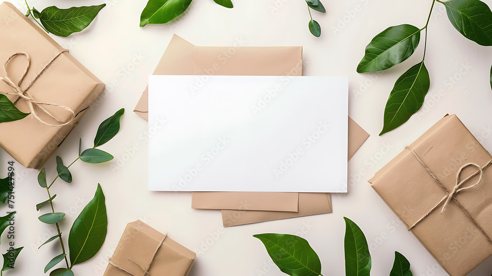 Birthday and wedding card mockup on a white table background with ...