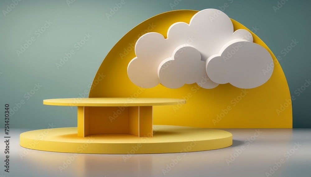 Whimsical stage design: Cloud above a yellow podium with a matching ...