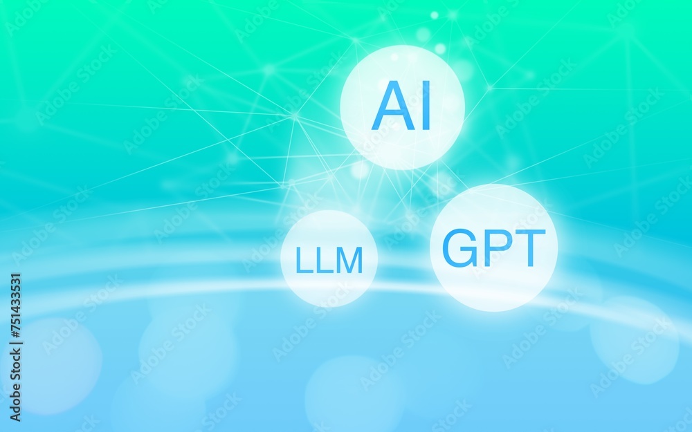 lighten bubbles with AI, LLM and GPT in front of a blue green gradient ...