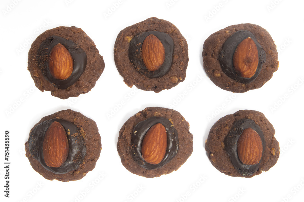 Group of afghan cookies made from chocolate and cornflakes with almond ...