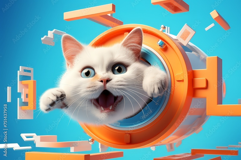 Timetraveling cat pet in a stopmotion camera shot capturing its ...