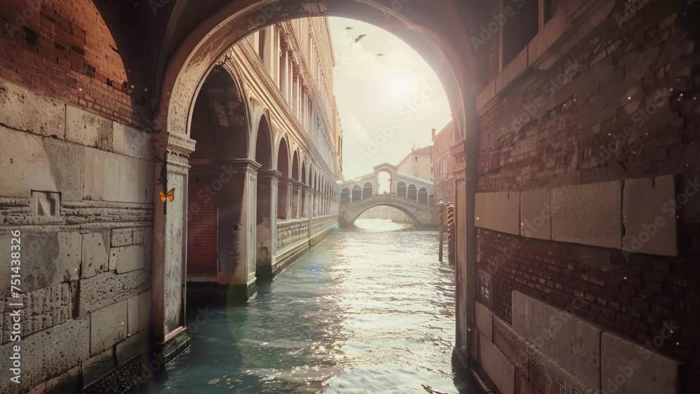 Water rising high above rooftops and entering ruined buildings in a ...