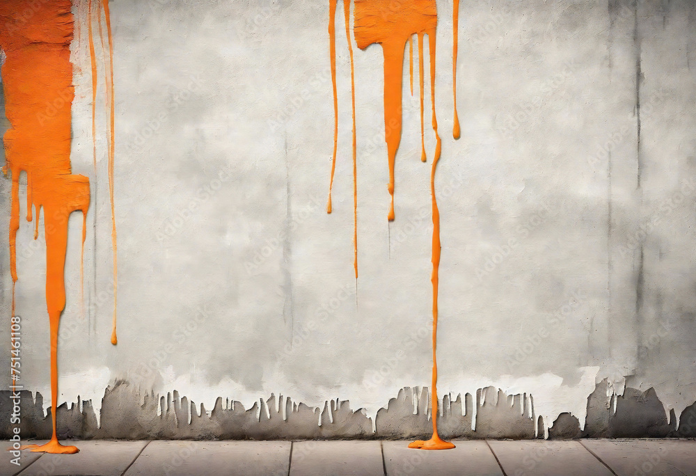 Artistic paint strokes on a rough, textured concrete block wall with ...
