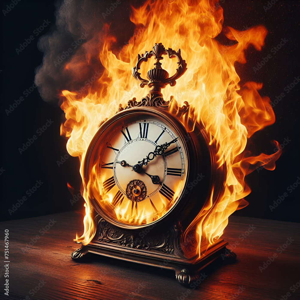 Clock on fire, time’s burning end in fiery clock image. Generative AI ...