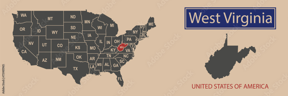 Banner, highlighting the boundaries of the state of West Virginia on ...