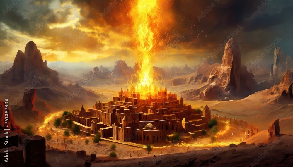 Sodom and Gomorrah Burning. Story in Genesis in the Bible. God Burns ...