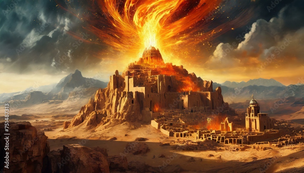 Sodom and Gomorrah Burning. Story in Genesis in the Bible. God Burns ...