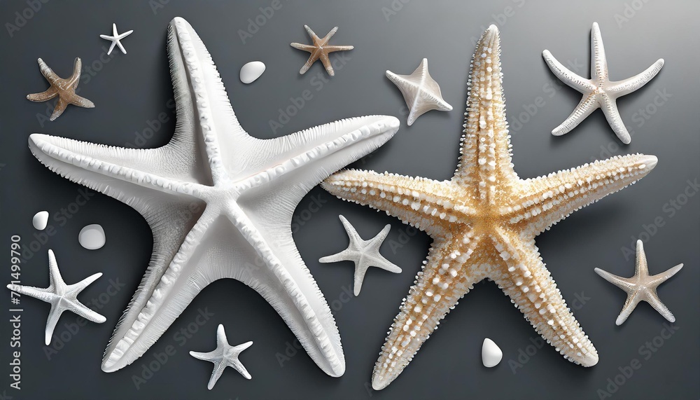two different types of white starfish isolated over a transparent ...