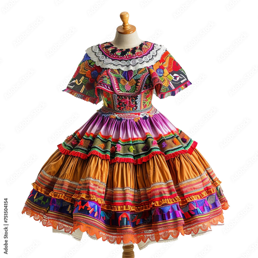 Peruvian pollera displayed on mannequin white backg, transparent ...