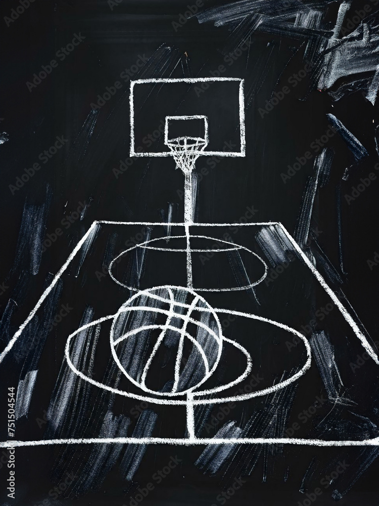 chalk graphics of a basketball court Stock Photo | Adobe Stock