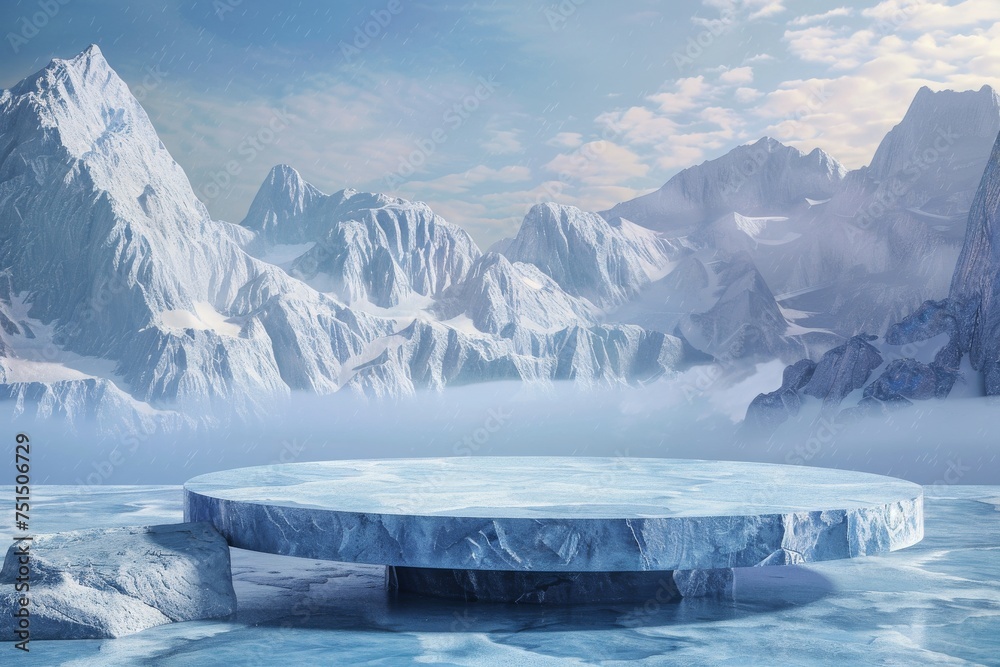 Ice background podium cold winter snow background 3d product platform ...