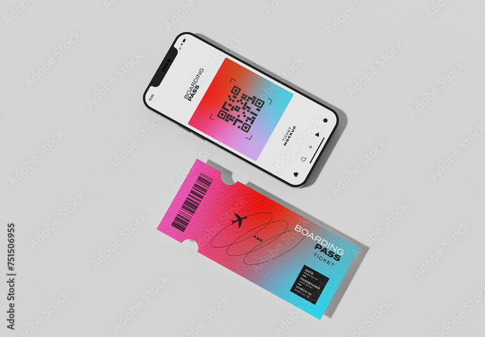 Smartphone with Ticket Pass Mockup Stock Template | Adobe Stock