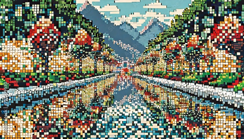 A pixel art pattern inspired by retro video games and digital art ...