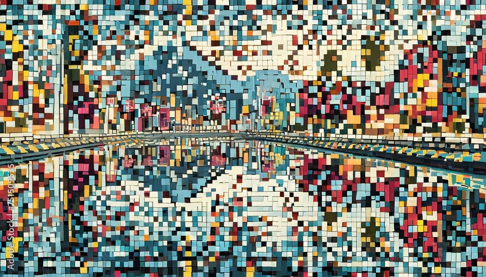 A pixel art pattern inspired by retro video games and digital art ...