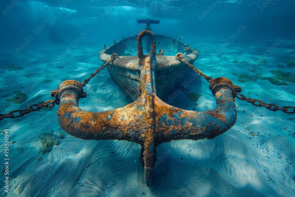 The majestic view of an ancient sunken ship, anchored forever onto the ...
