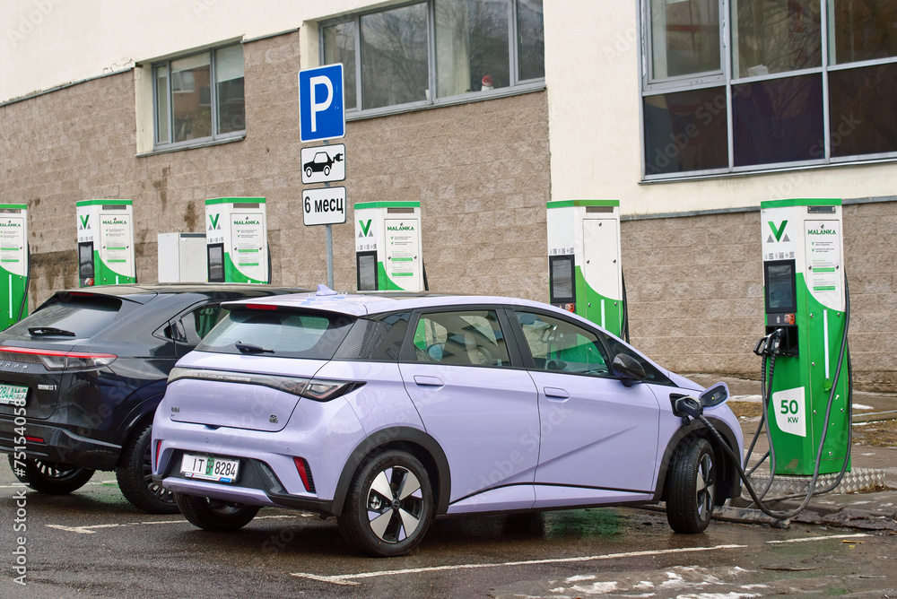 Minsk, Belarus. Feb 3.2024. BYD Dolphin Amethyst purple colour ...