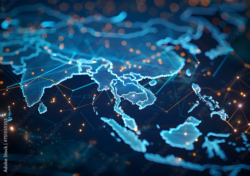 abstract map of the Southeast Asia, global network and connectivity ...