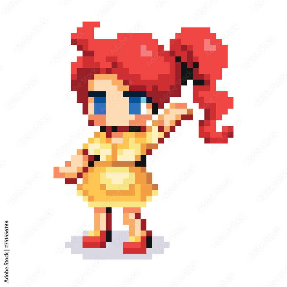 Vector Cute Pixel Art Cartoon Character Girl illustration Isolated ...