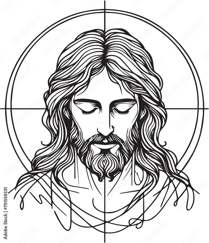 sacred art depiction of christ in monochrome vector illustration ...