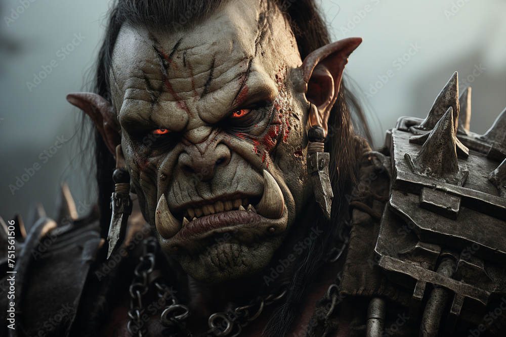 AI generated image of an ugly scary horrible orc ogre with medieval ...