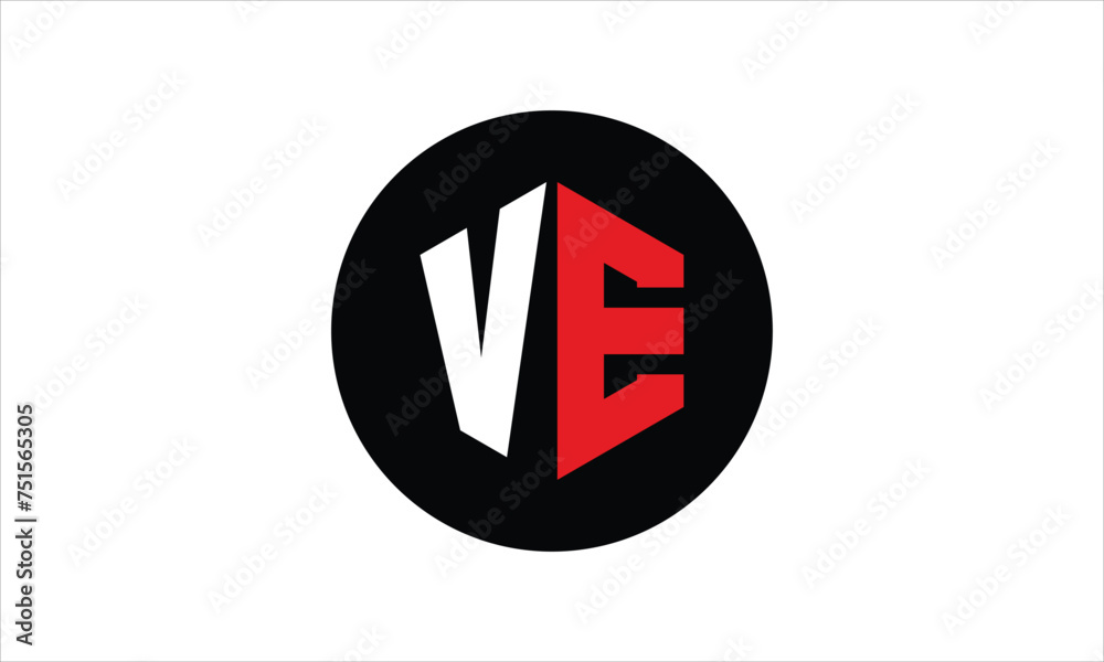 VE initial letter polygon icon gaming logo design vector template ...