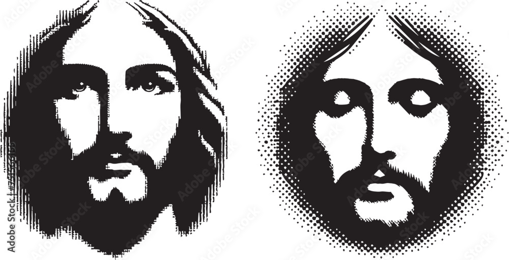jesus christ's gaze, divine portrait in black vector Stock Vector ...