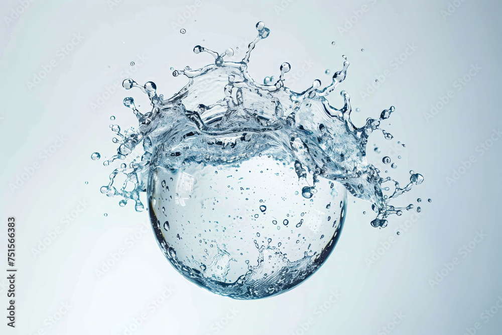 Water splash in spherical form. Spherical water splash on white ...