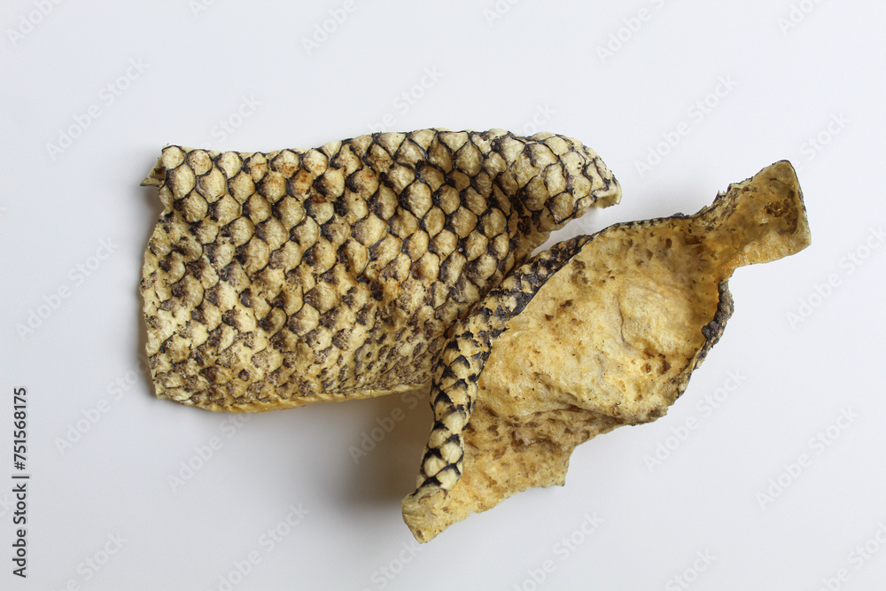 Crispy fish skin chips or skin fish crackers, Isolated on white ...