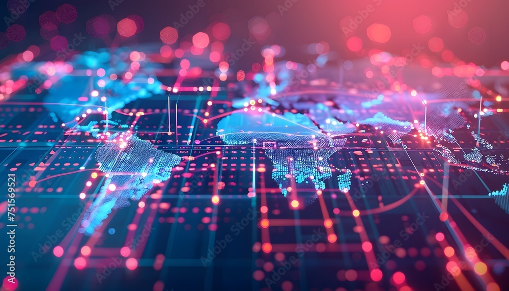 Abstract digital world map, concept of global networks and connectivity ...