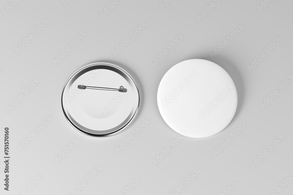 Set of two blank badges in white color, showing on white background ...