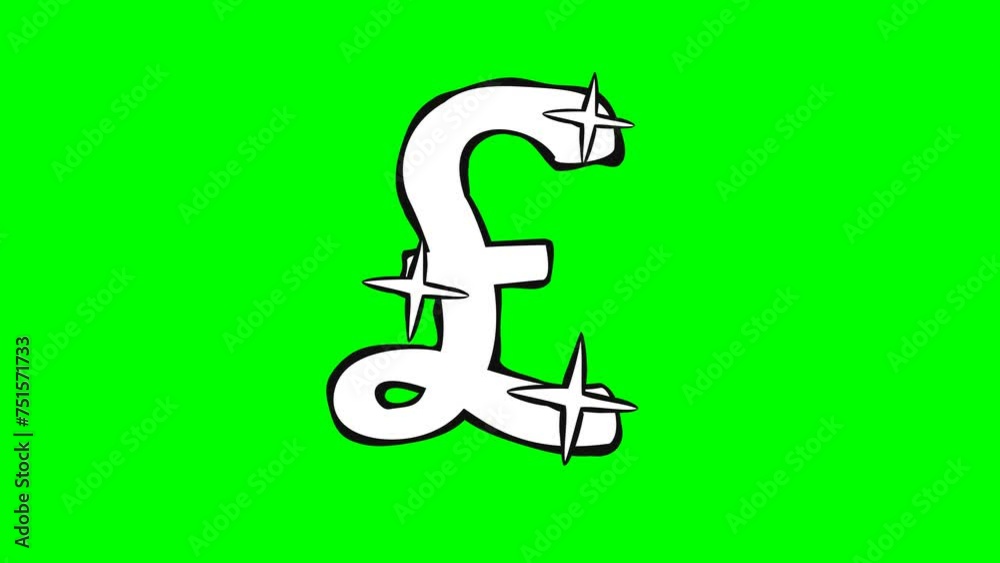 Animation loop of black and white cartoon Pound sterling symbol on ...