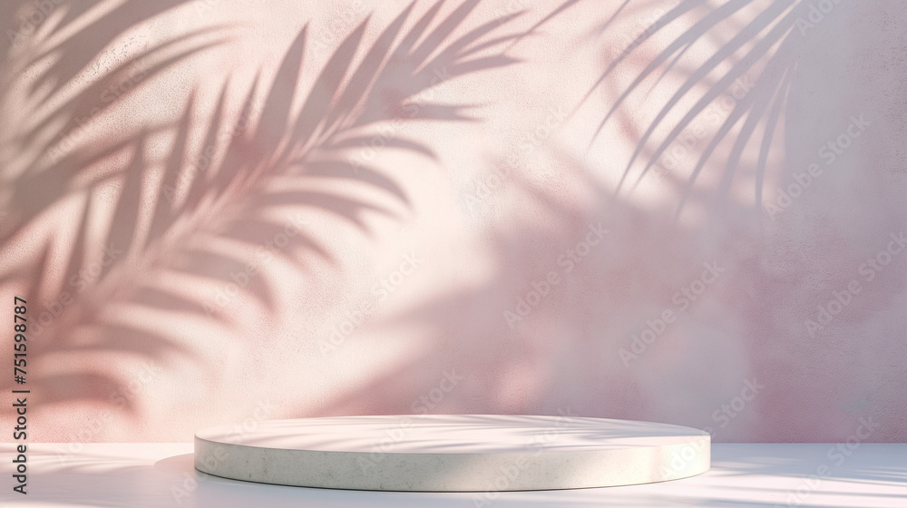 Simple plaster wall background with a product placement palm shadow ...