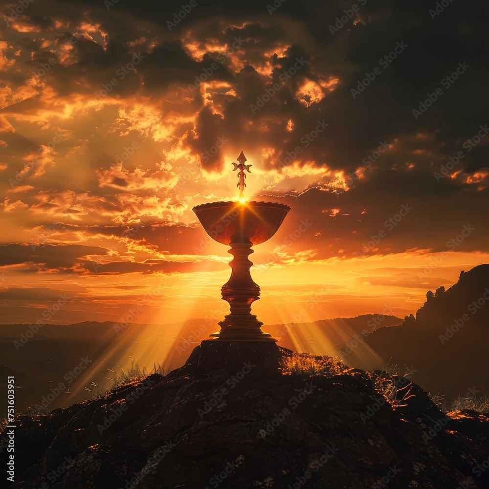 Knights Templar their path lit by the cross in the soft light of sunset ...