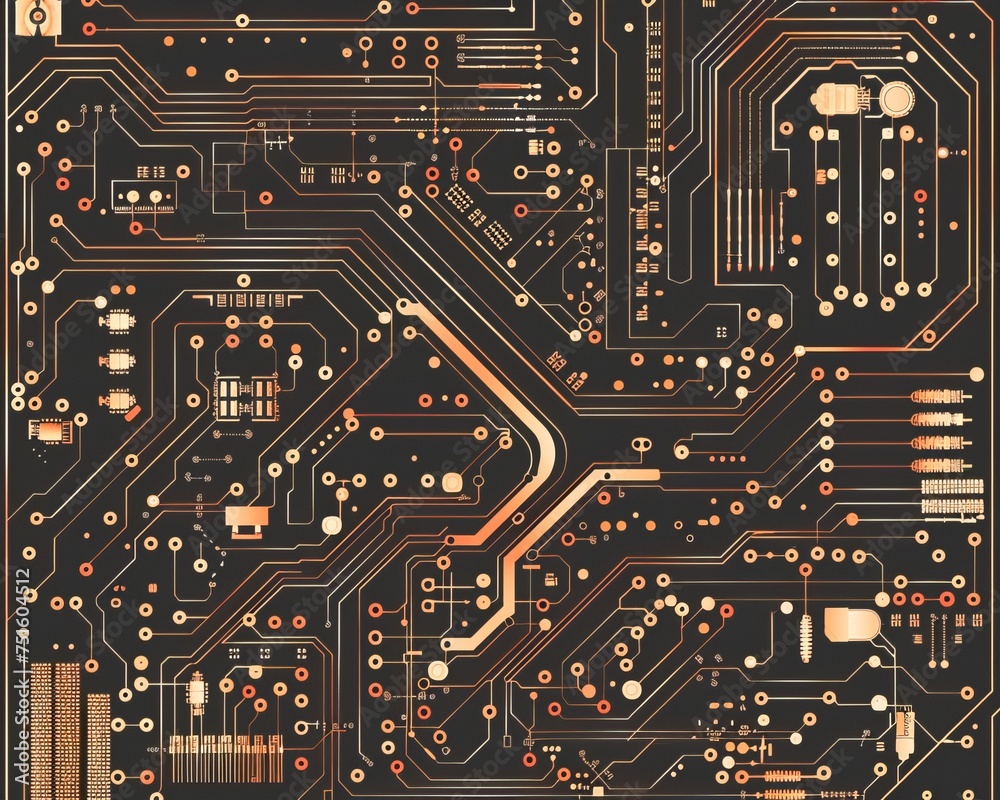 Schematic beauty a PCB with highlighted microchips and traces for ...