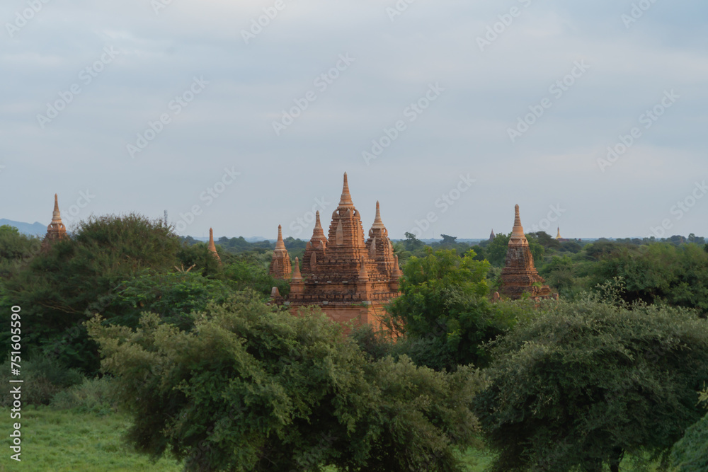 Burmese temples of Bagan City from a balloon, unesco world heritage ...